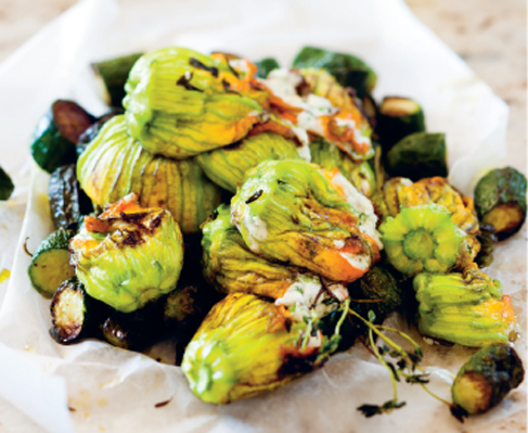 Pan-fried courgette flowers with goat’s cheese stuffing Recipe - EatOut